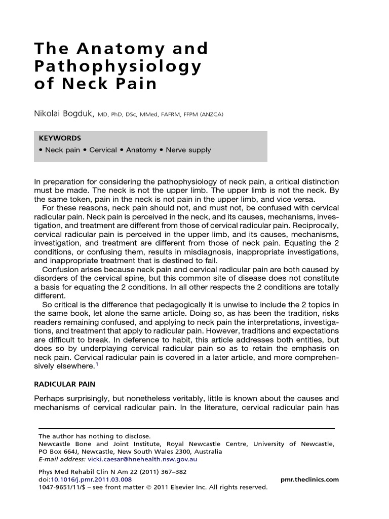 The Anatomy and Pathophysiology of Neck Pain. Phys Med & Rehab Clinic N ...