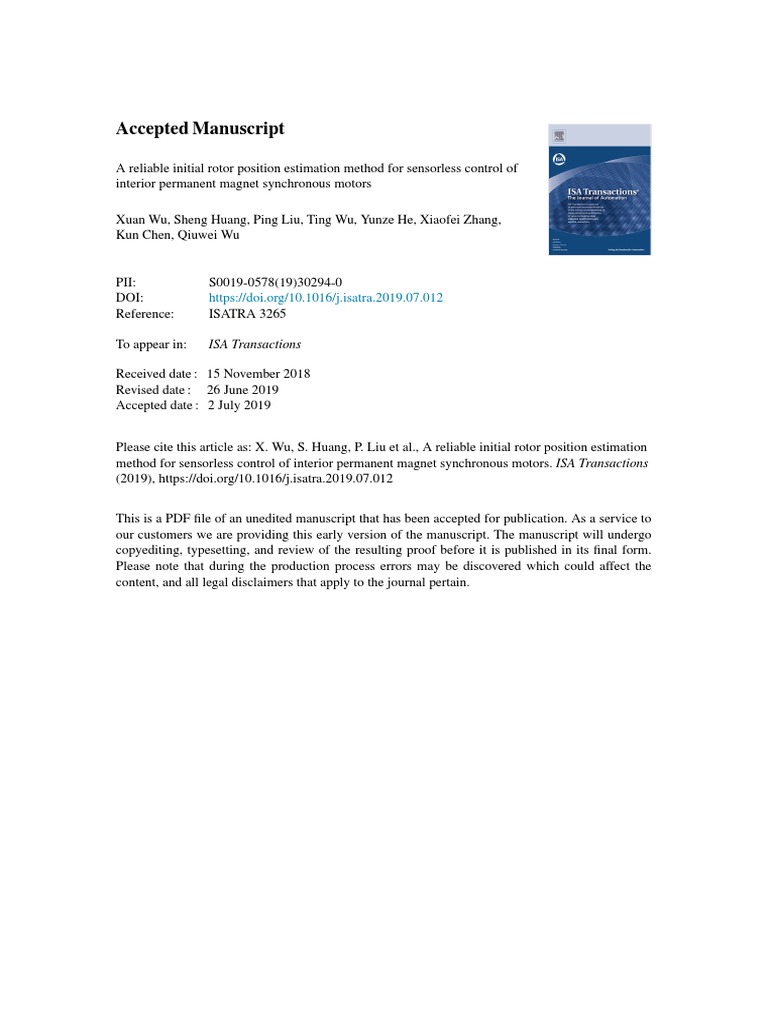 Sensorless Ipmsm Rotor Position Estimation Pdf Electric Motor
