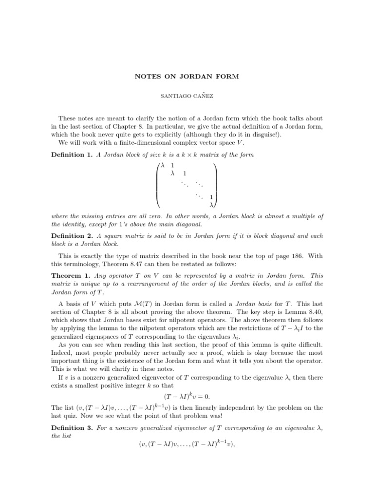 Jordan Form | PDF | Eigenvalues And Eigenvectors | Numerical Analysis