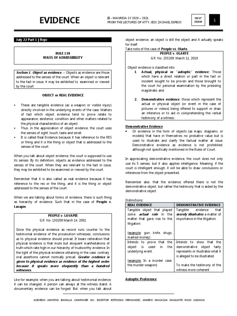 Evidence: Section 1. Object As Evidence. | PDF | Relevance (Law ...