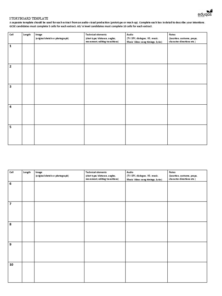 Media Studies Storyboard Template 2 | PDF