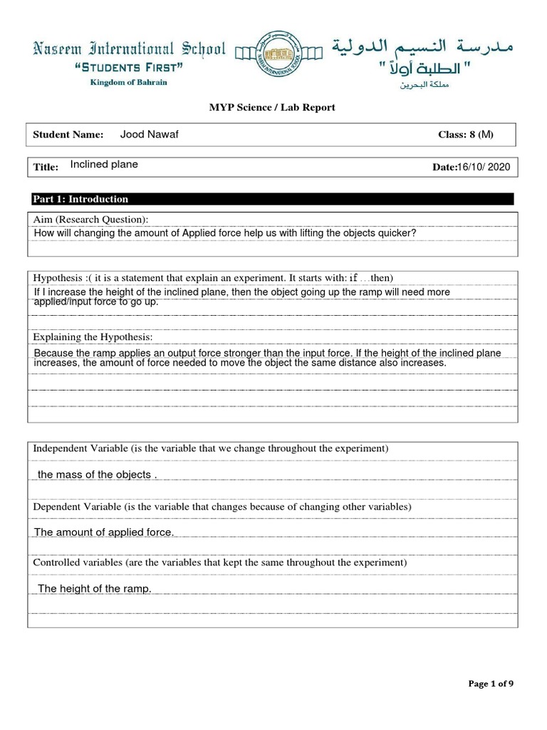 Lab Report Inclined Plane | PDF | Validity (Statistics) | Scientific Method