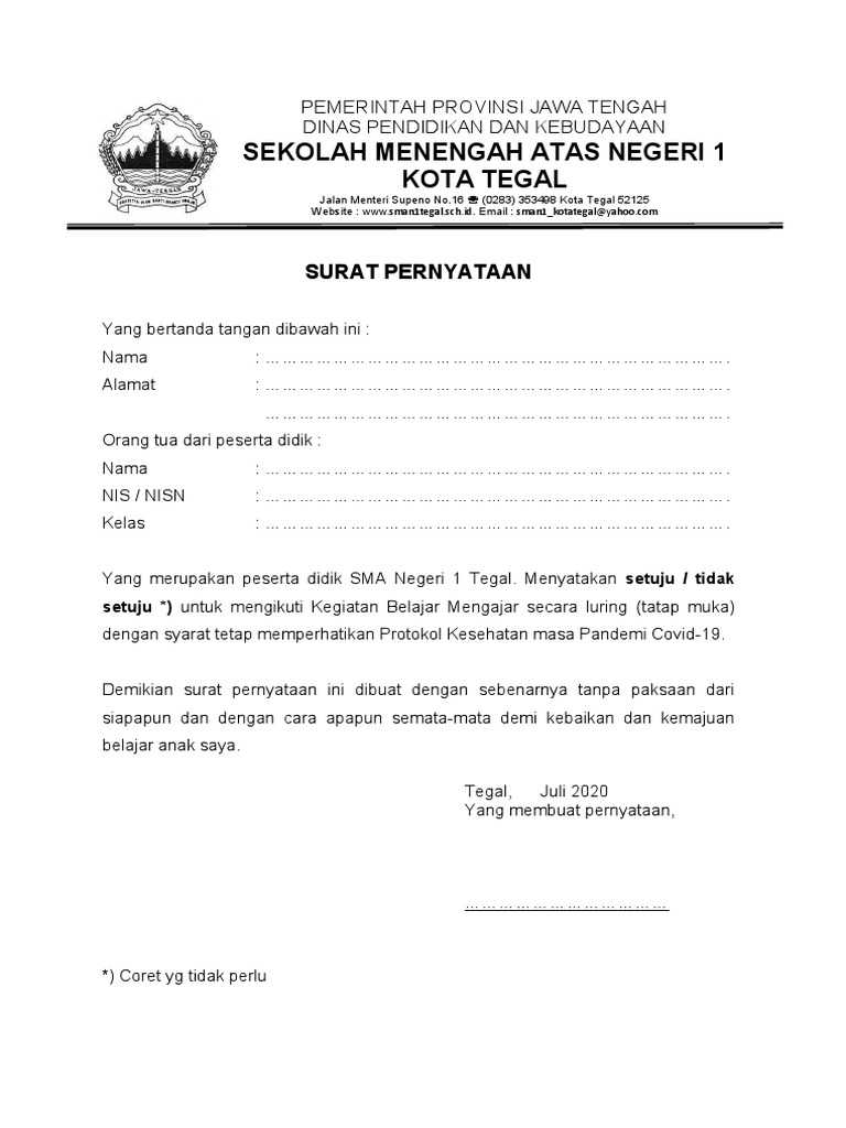 Surat Pernyataan KBM-New Normal | PDF