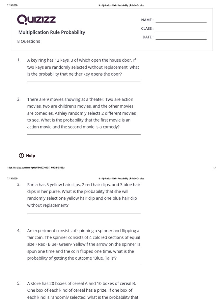 Applying the Multiplication Rule of Probability to Calculate Outcomes ...