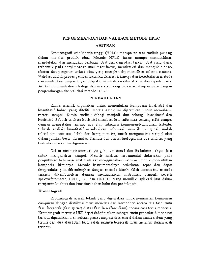 Pengembangan Dan Validasi Metode HPLC | PDF