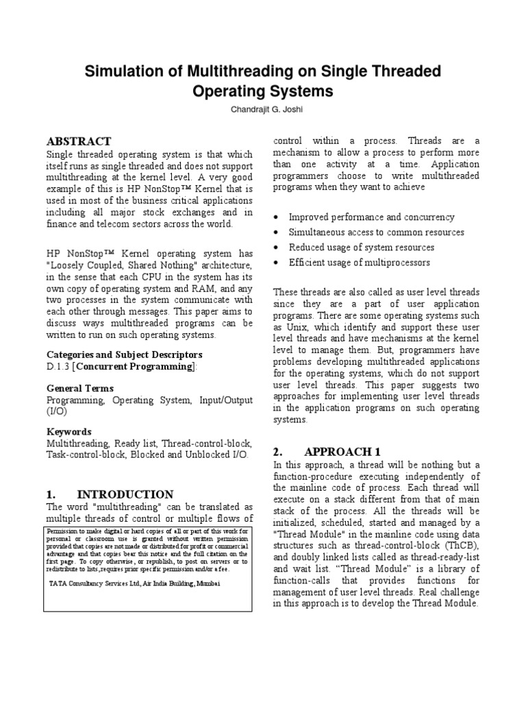 Simulation of Multi Threading On Single Threaded Operating Systems | PDF | Thread (Computing ...