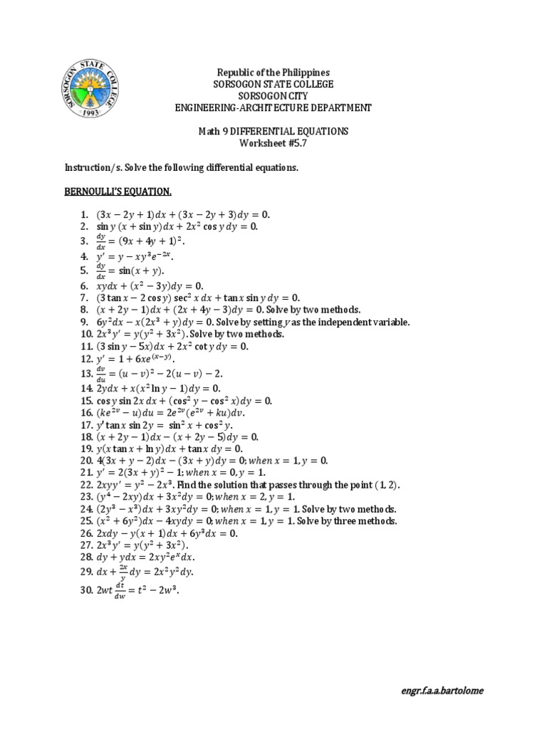 Differential Calculus Worksheet | PDF