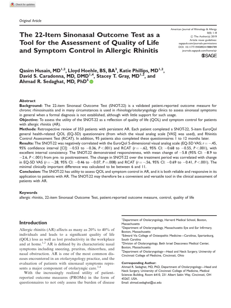 Husein2019 - The 22-Item Sinonasal Outcome Test As A Tool For The ...
