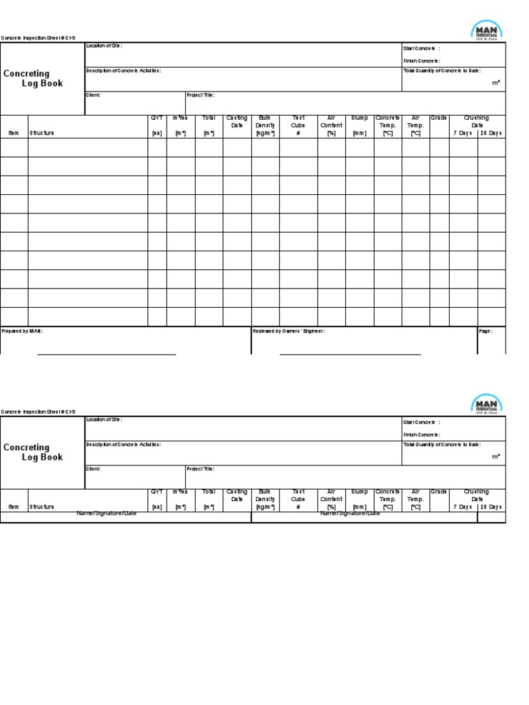 Concrete Log Book | PDF | Concrete | Building Materials