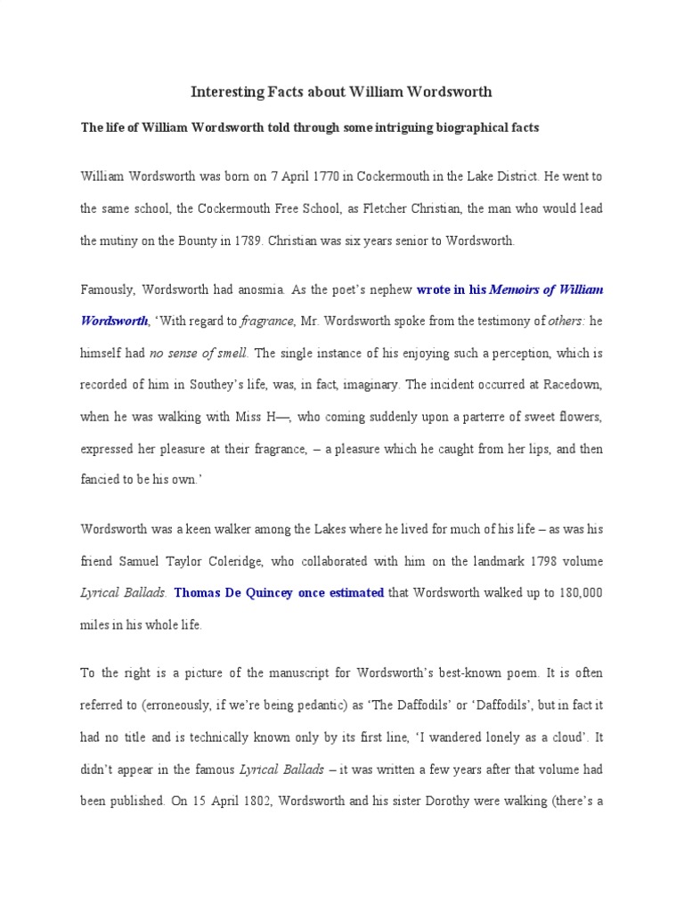 Interesting Facts About William Wordsworth | PDF | William Wordsworth ...