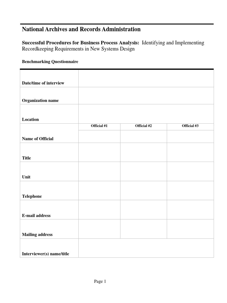 Business Process Analysis Questionnaire Template | PDF | Records ...