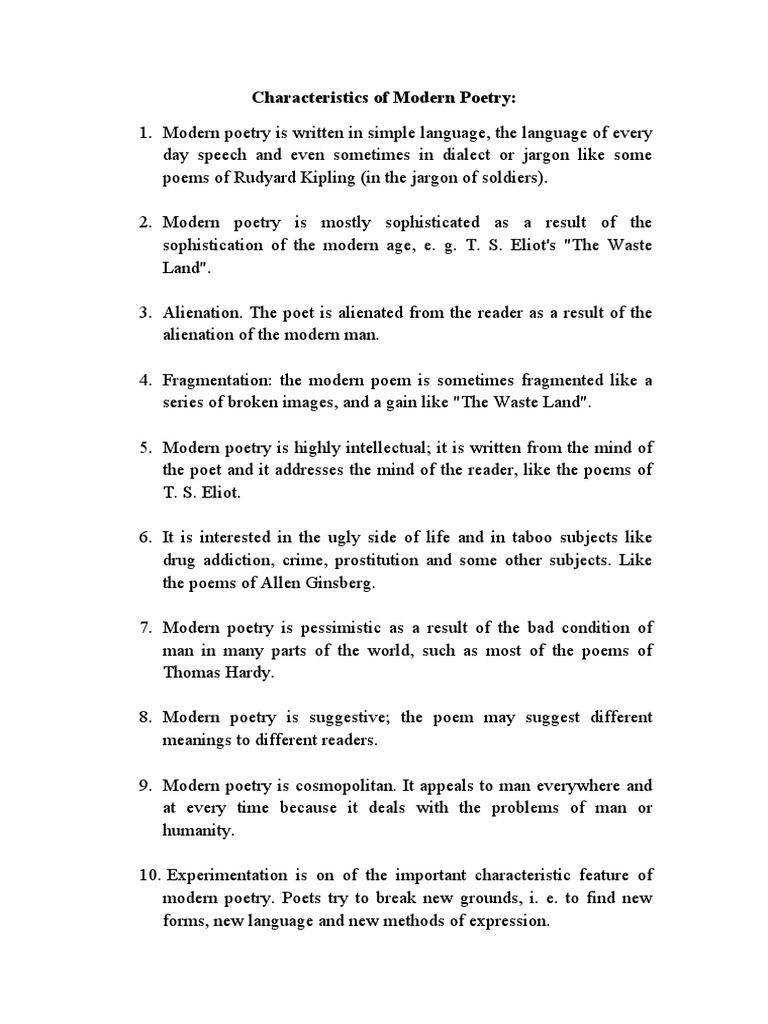 Characteristics of Modern Poetry | PDF