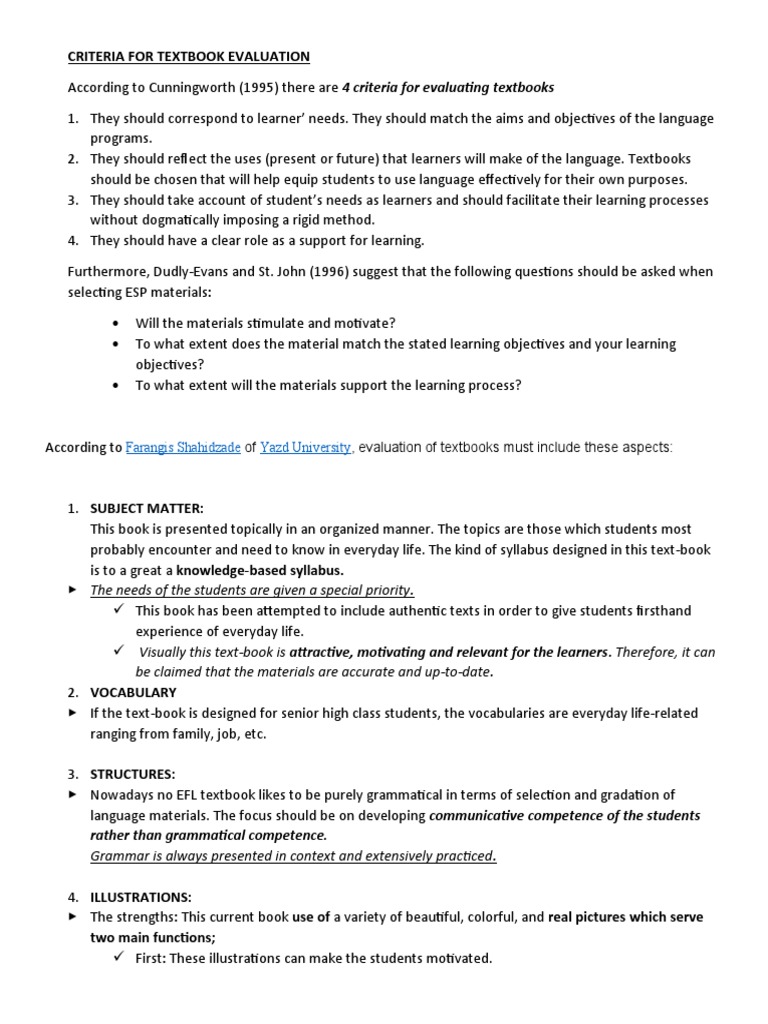 Textbook Evaluation Criteria Explained | PDF | Textbook | Books