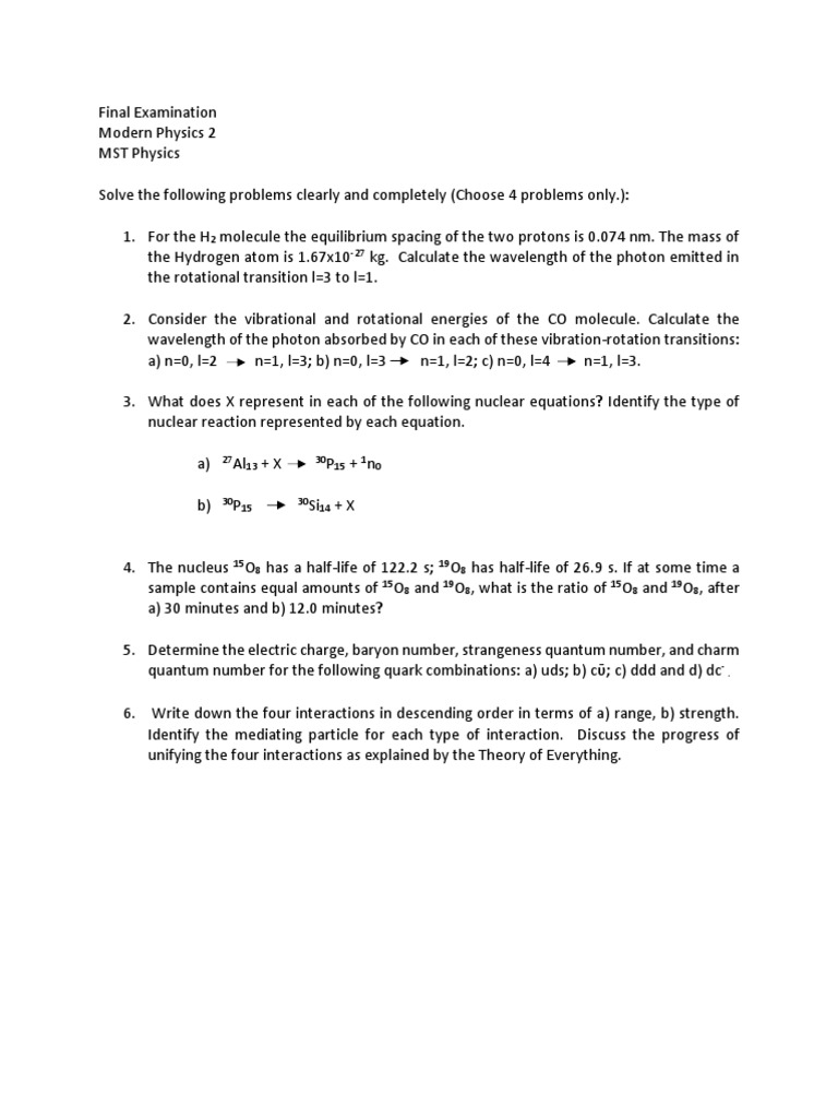 Modern Physics Exam for Students | PDF
