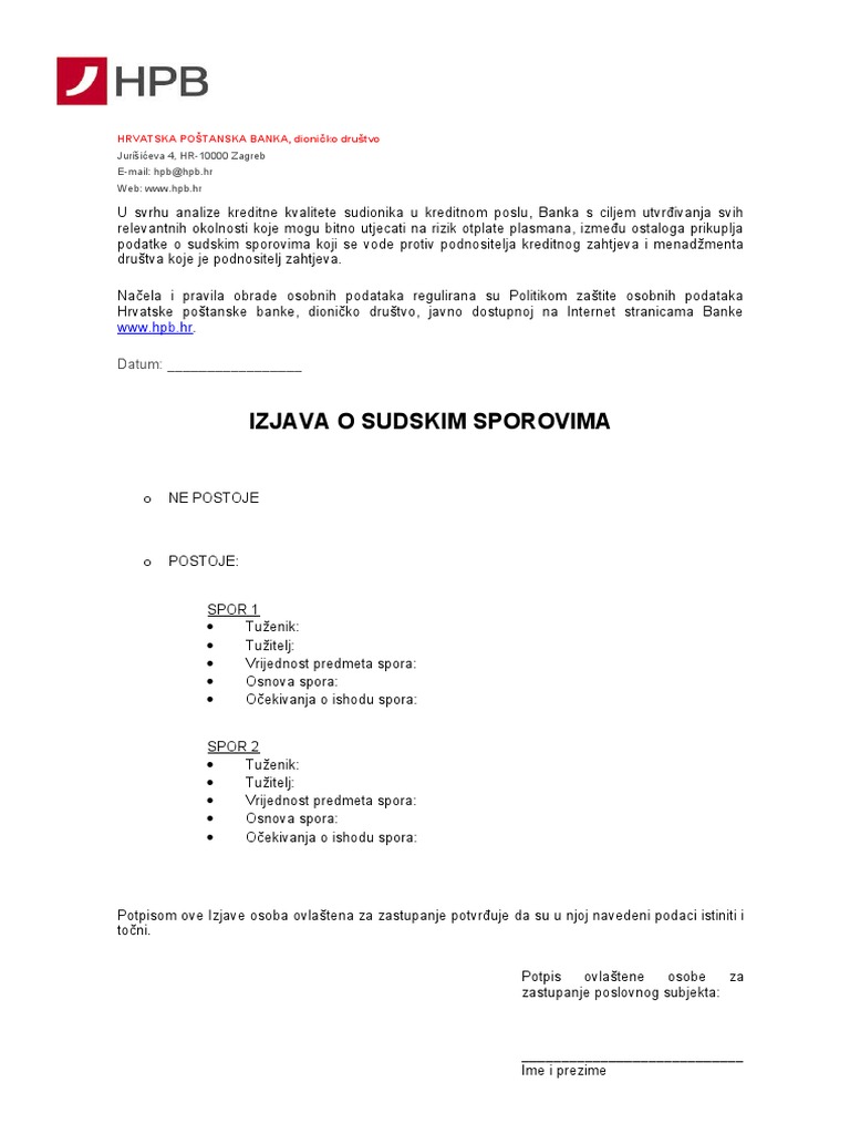 Izjava o Sudskim Sporovima | PDF