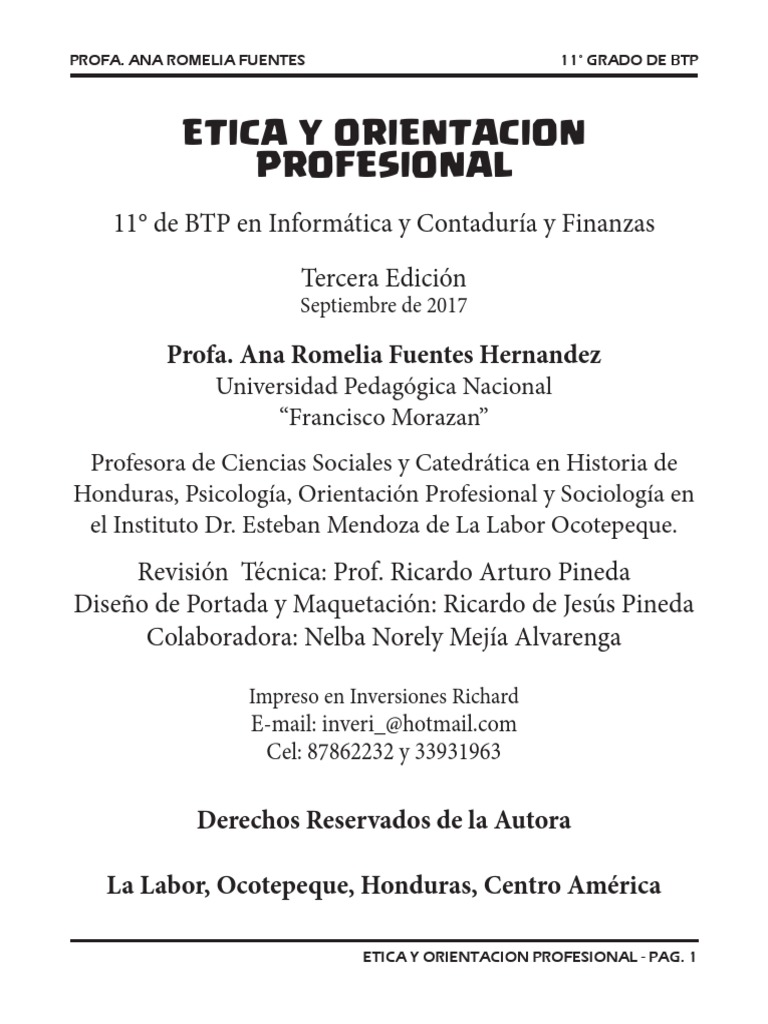 Etica y Orientación Profesional 11 BTP - Ana Romelia Fuentes | PDF ...