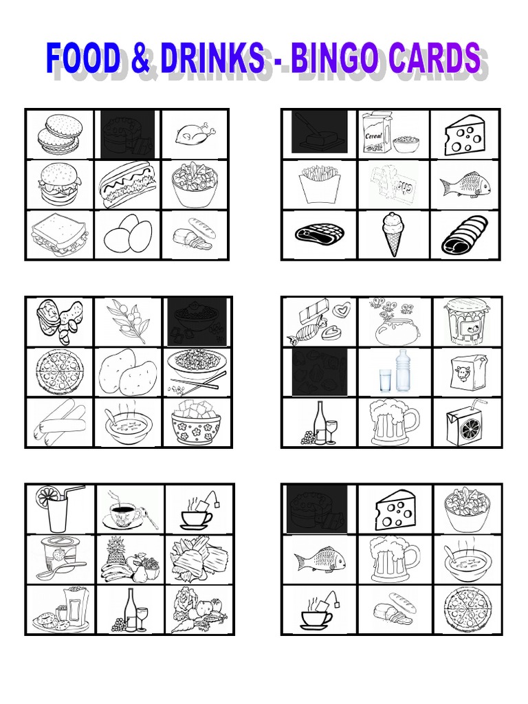 Food and Drinks Bingo Cards