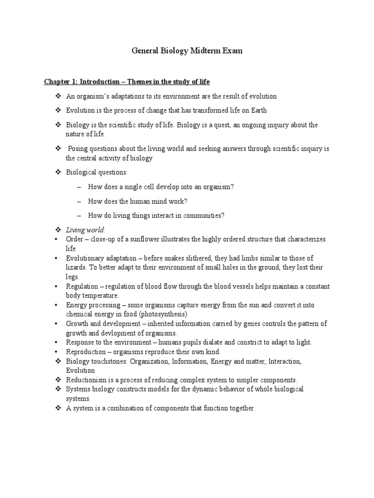 Biology Freshman Midterm Exam Guide | PDF | Life | Evolution