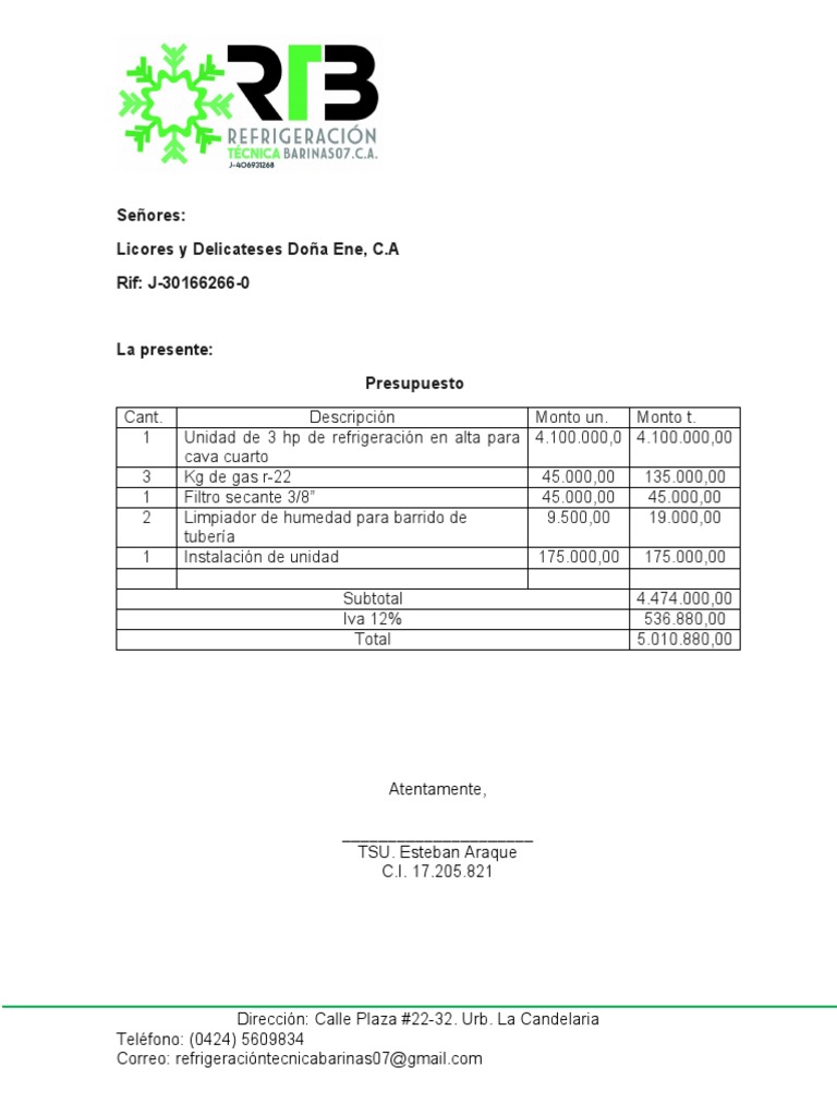 Presupuesto Cava Cuarto | PDF