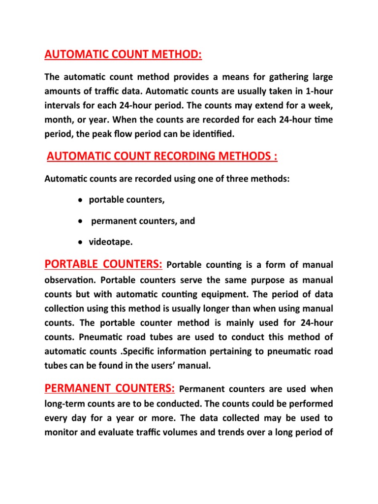 Automatic Count Method:: Portable Counters, Permanent Counters, and ...