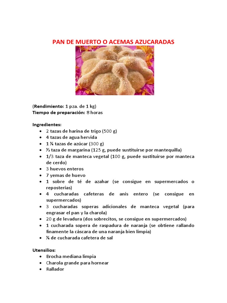 Pan de Muerto o Acema Azucarada | PDF | Panes | Alimentos