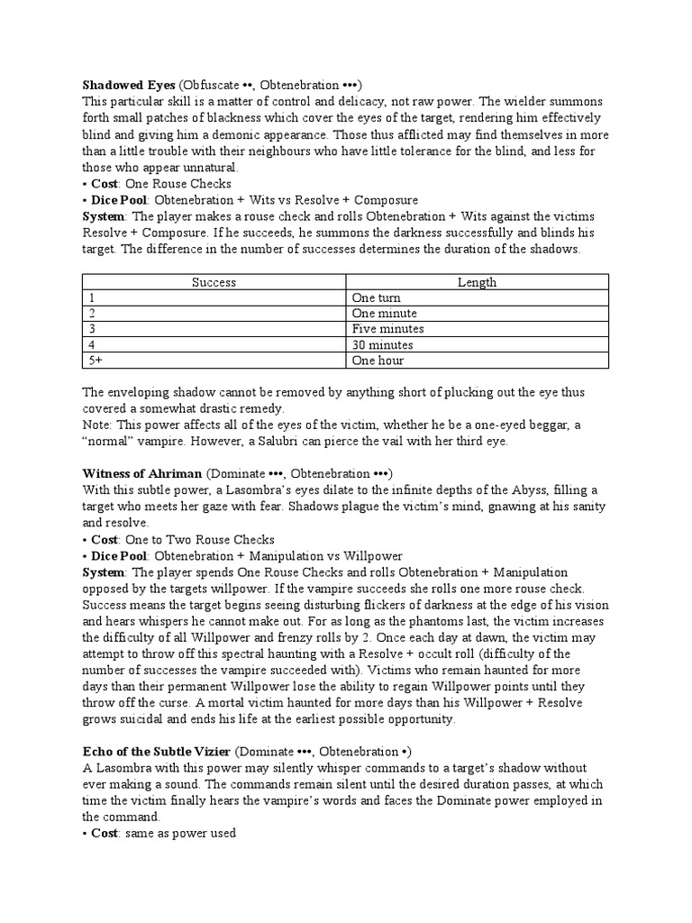 Obtenebration and Obfuscate Powers | PDF | Vampires