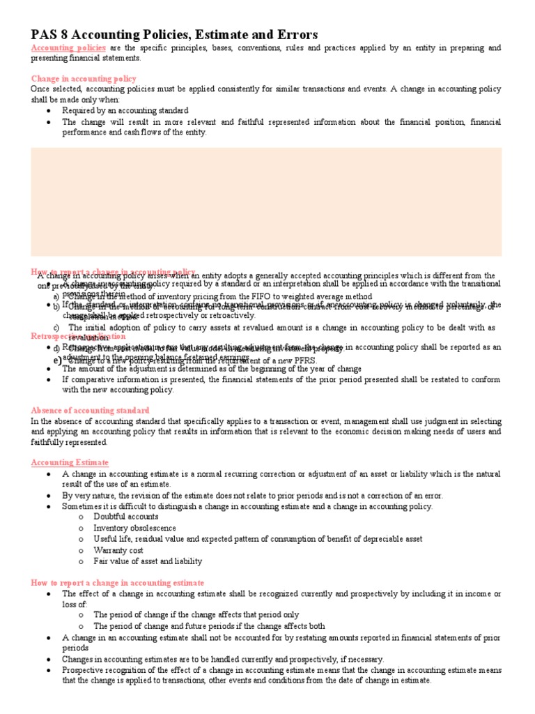 PAS 8 Accounting Policies, Estimates and Errors | PDF | Depreciation ...