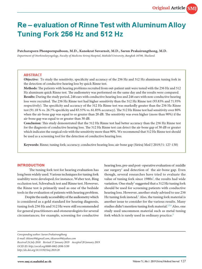 Re - Evaluation of Rinne Test With Aluminum Alloy Tuning Fork 256 HZ ...