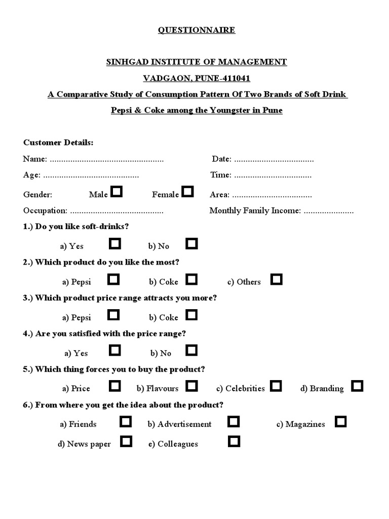 A Comparative Study of Consumption Pattern of Two Brands of Soft Drink ...