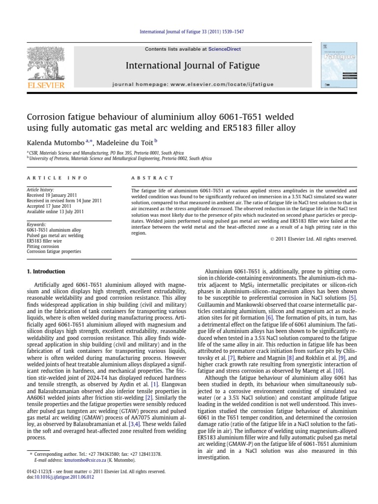 Aluminium Alloy 6061-T651 Welded | PDF | Fatigue (Material) | Welding