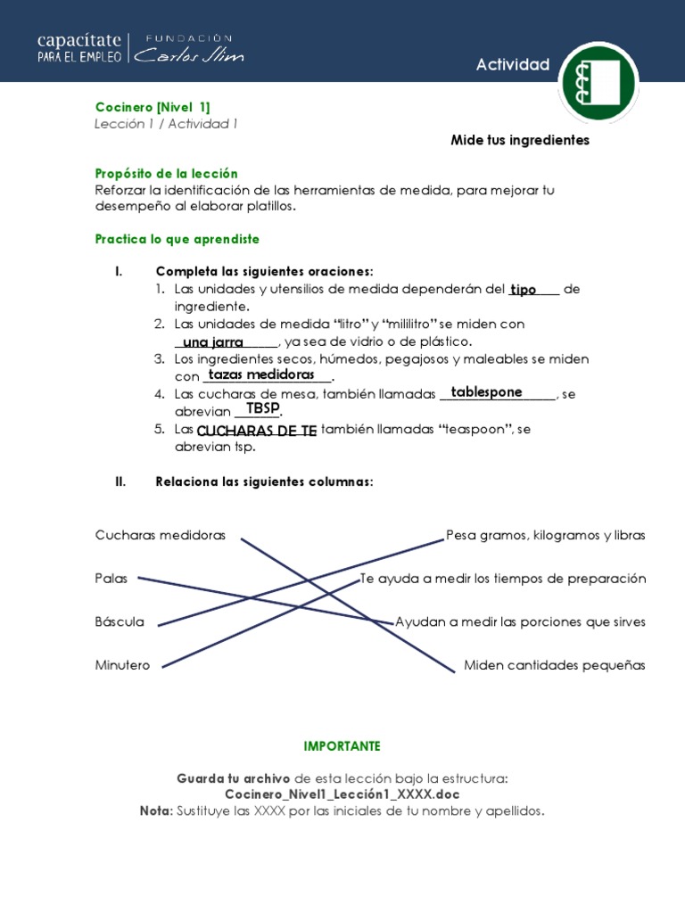 Cocinero Nivel1 Lección1 EGCM | PDF