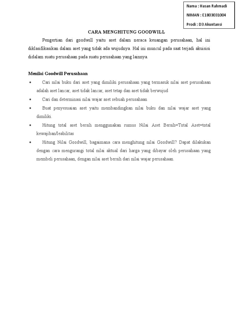 Cara Menghitung Goodwill Perusahaan | PDF