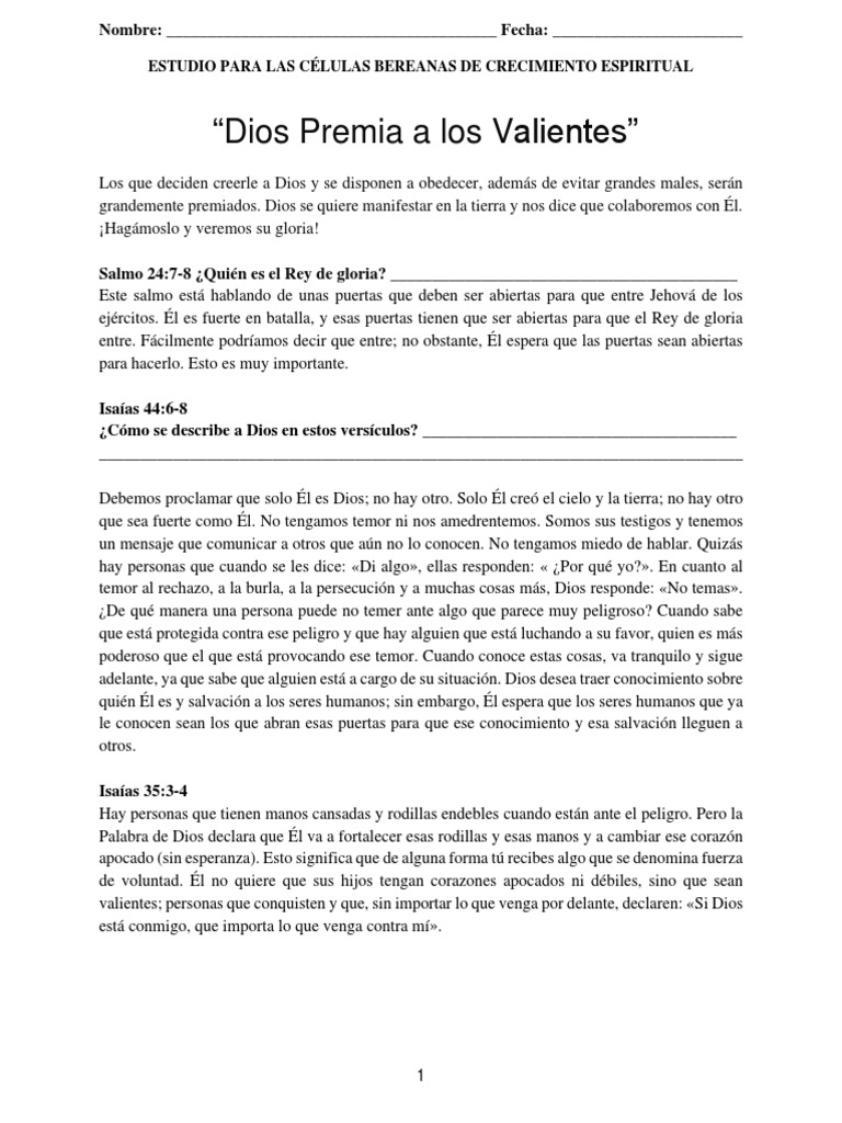 Dios Premia A Los Valientes. Estudio para Las Células | PDF | Cristo ...