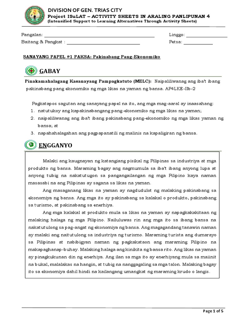 Ap4 q2 Activity Sheet Week 1 | PDF