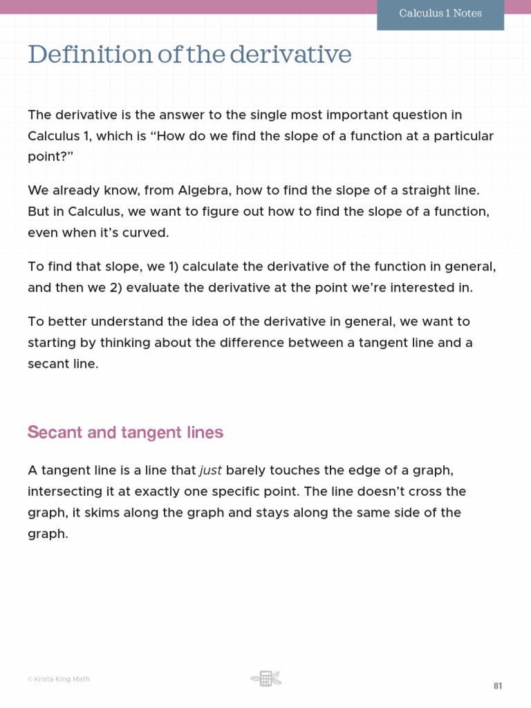Definition of The Derivative: Secant and Tangent Lines | PDF ...