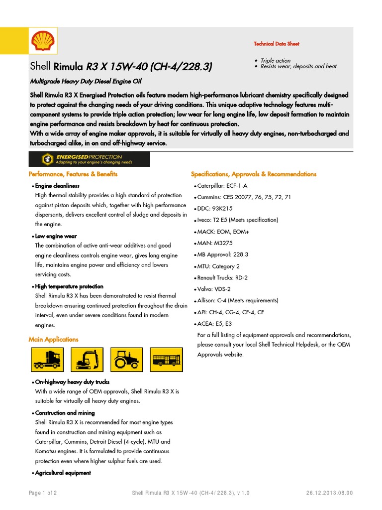 Shell Rimula Datasheet | PDF | Motor Oil | Chemistry