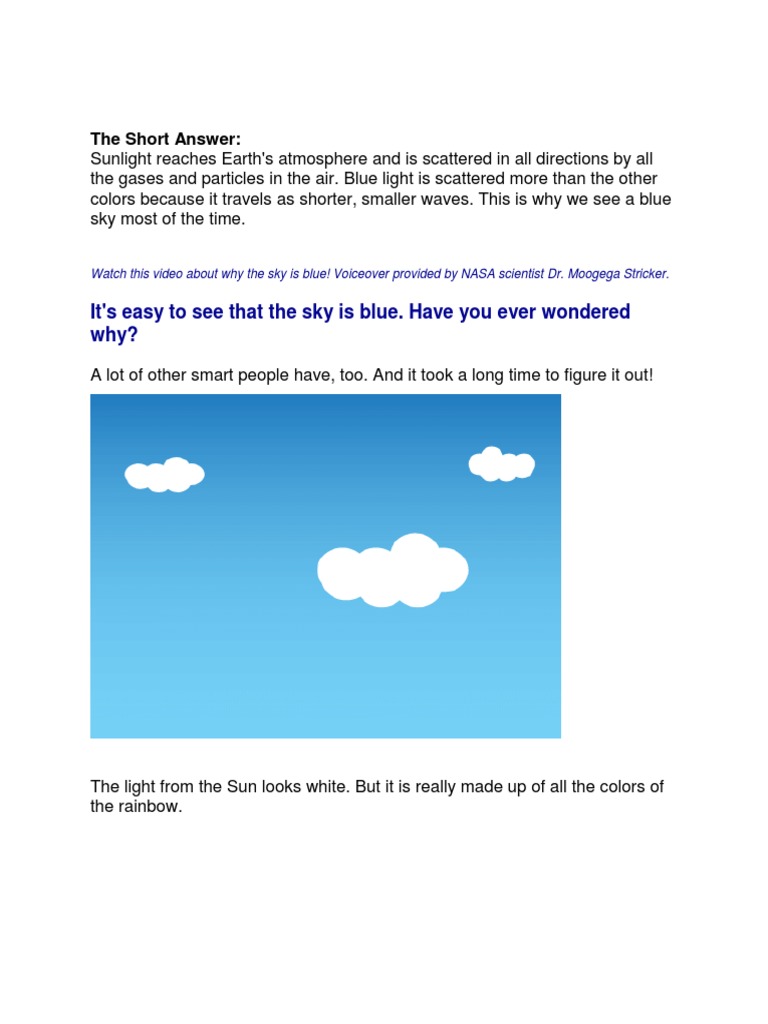 Why Is The Sky Blue | PDF | Atmosphere Of Earth | Sky
