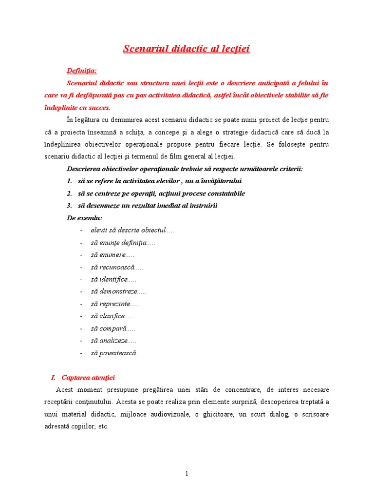 Scenariul Didactic Al Leciei | PDF