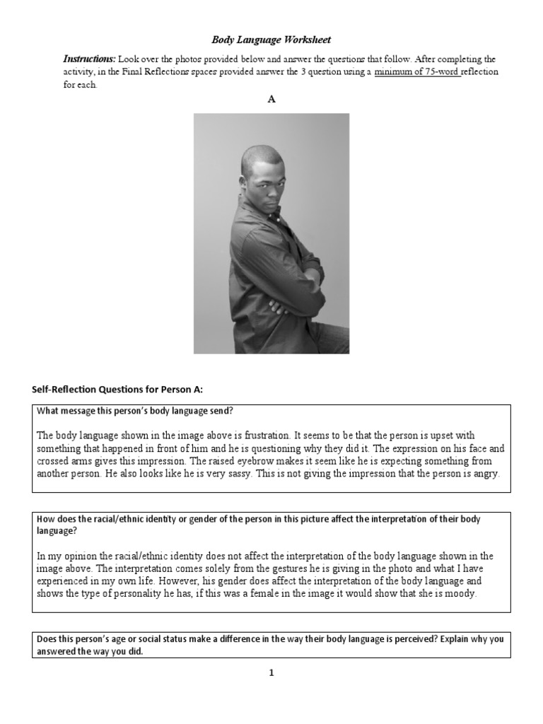 Body Language Worksheet | PDF | Body Language | Identity (Social Science)