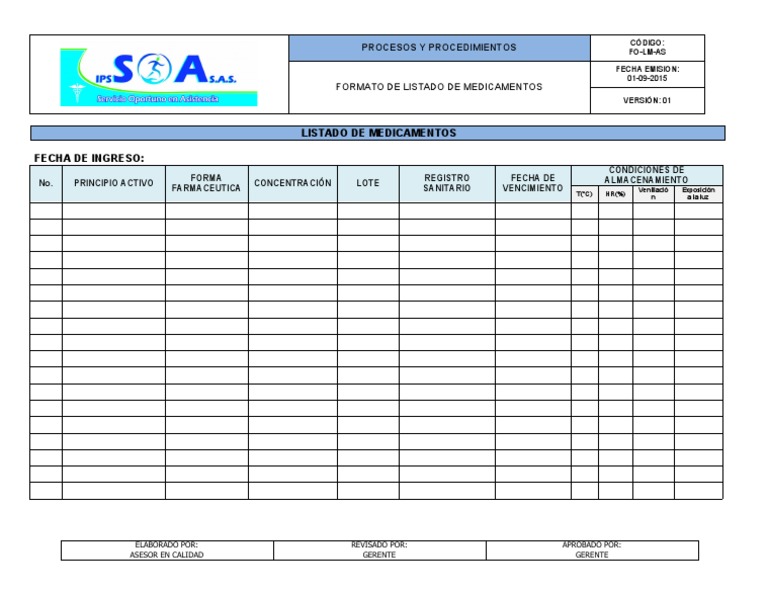 Formato Listado de Medicamentos | PDF