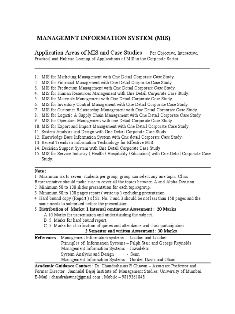 MIS Case Studies for Student Projects | PDF | Business | Management ...