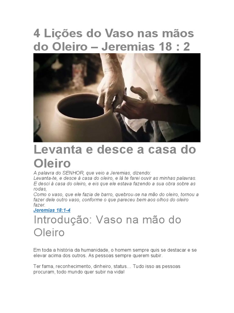 4 Lições Do Vaso Nas Mãos Do Oleiro Pdf Elias Jeremias