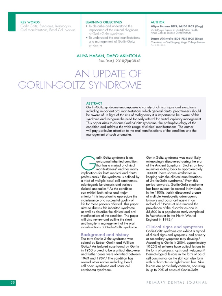 An Update of Gorlin-Goltz Syndrome: Aliya Hasan, Dapo Akintola | PDF ...