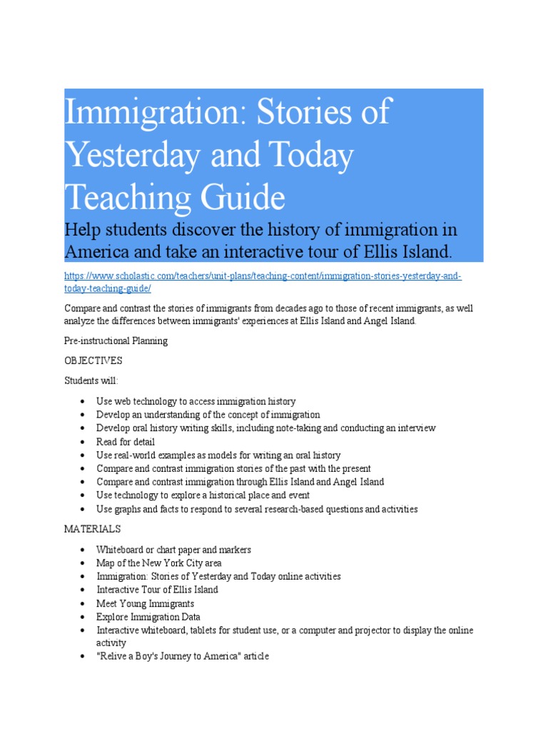 Immigration History Teaching Guide | PDF | Communication | Immigration