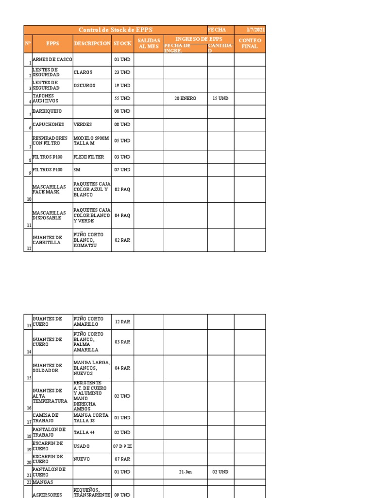 Planilla de Excel para Control de Stocks | PDF | Naturaleza