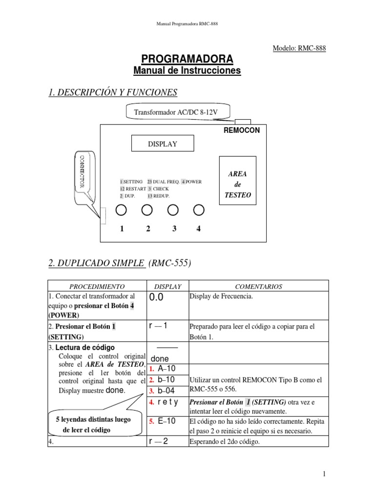 Remocon Manual Programación RMC | PDF | Control remoto | Science