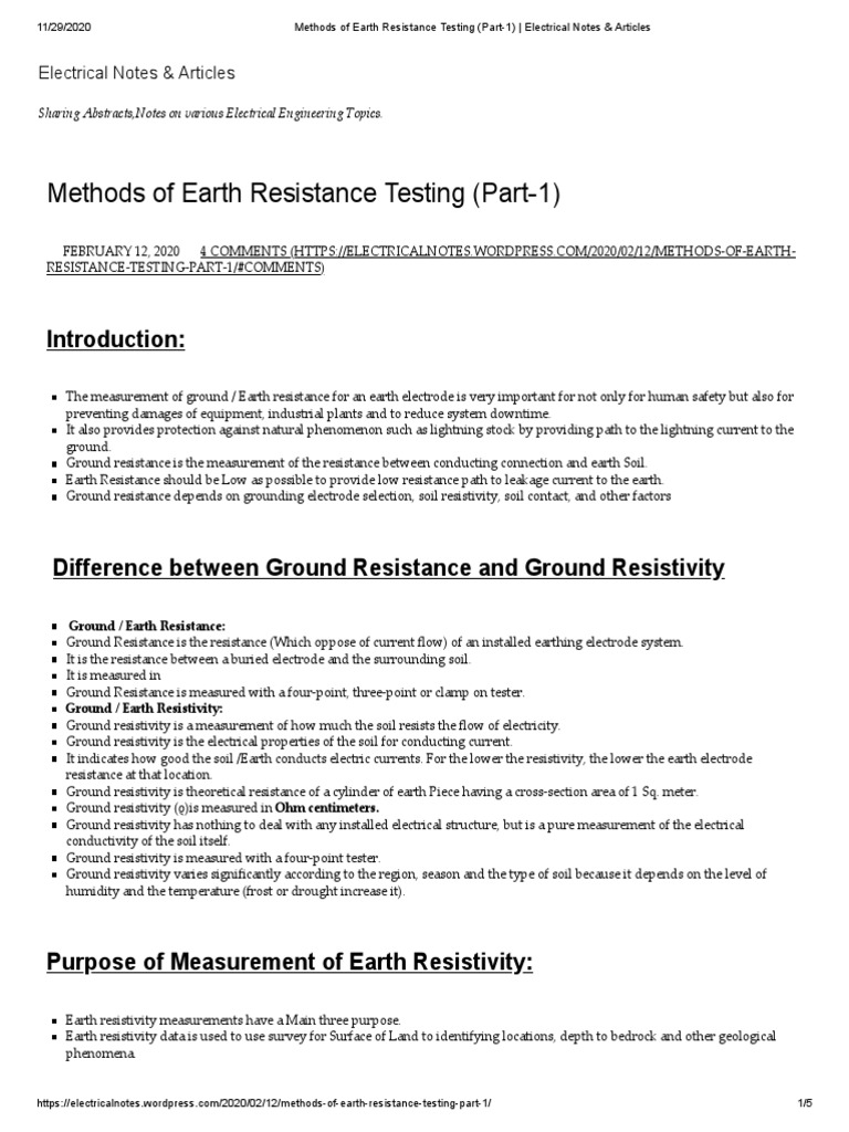 Earth Resistance Testing Methods Explained | PDF | Electrical ...