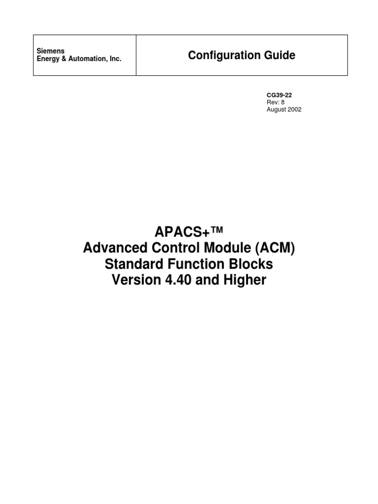 APACS+ Advanced Control Module (ACM) Standard Function Blocks Version 4 ...