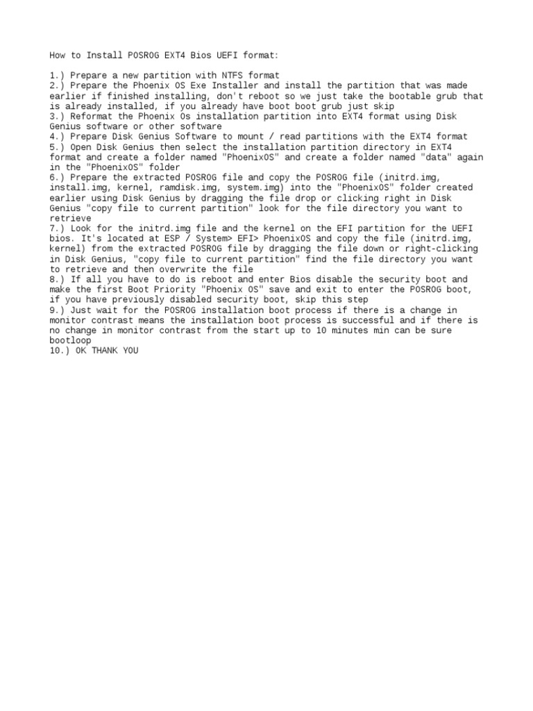 How To Install POSROG Bios UEFI Format EXT4 | PDF