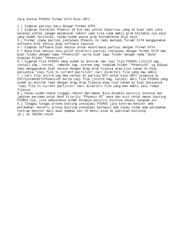 Cara Instal POSROG Format EXT4 Bios UEFI | PDF
